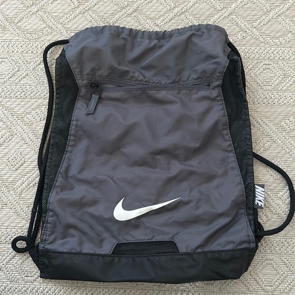 Nike | Bags | Nike Drawstring Gym Bag Grey Black Mesh White | Poshmark